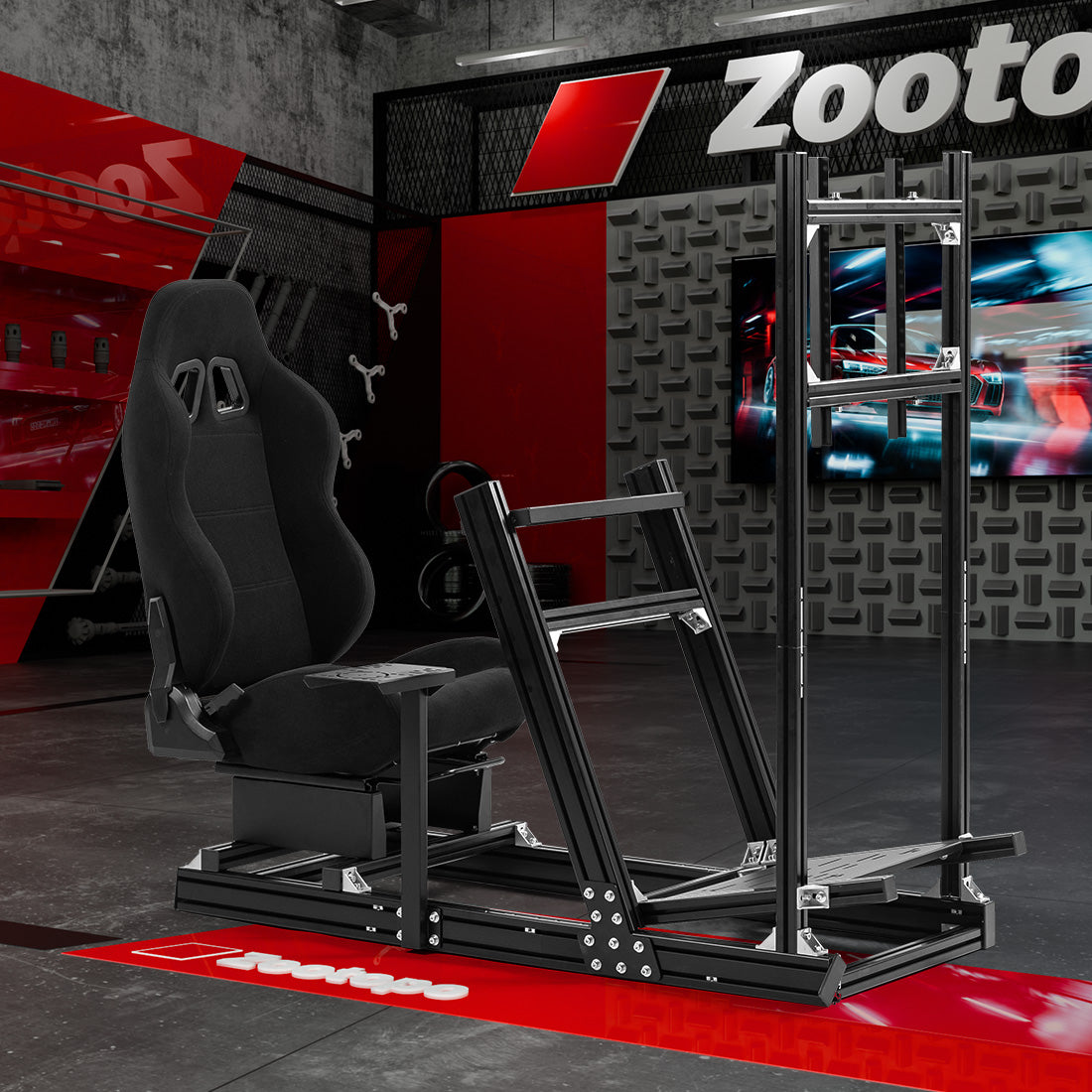 Zootopo 8040 Aluminum Profile Racing Simulator Cockpit with Black Seat